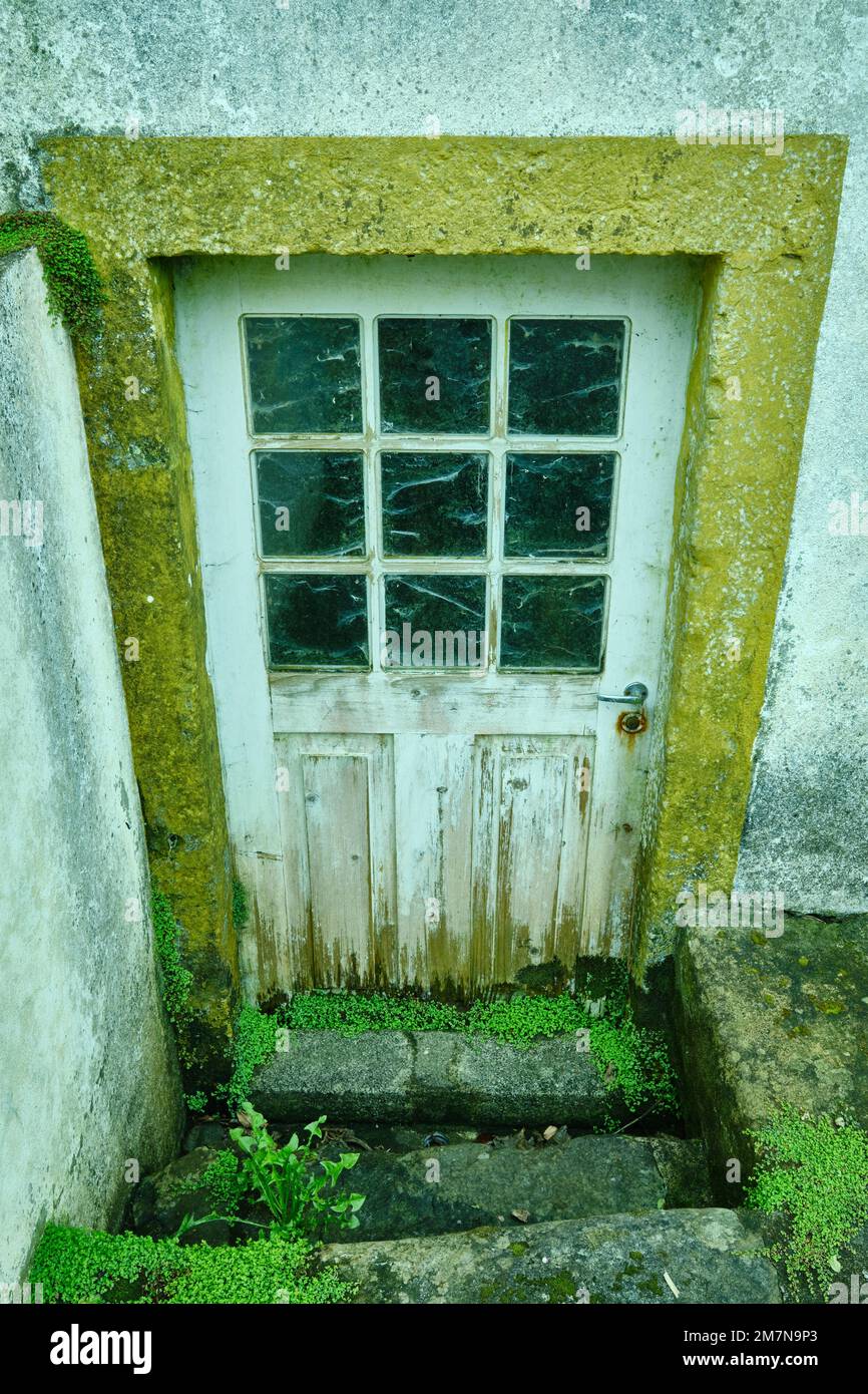 An old door of a traditional house at Mosteiro. Flores island. Azores ...