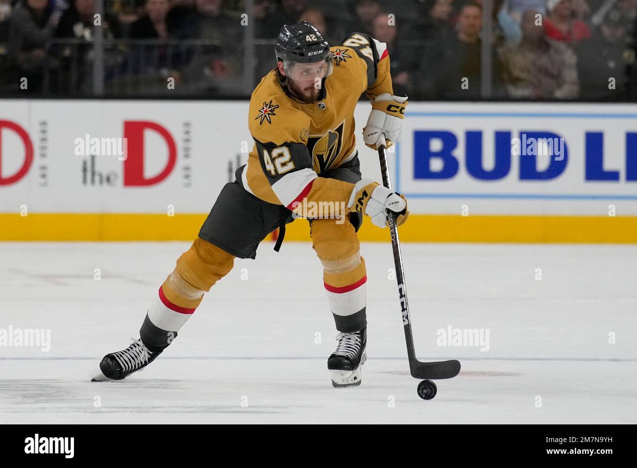 Vegas Golden Knights defenseman Daniil Miromanov (42) plays against the ...