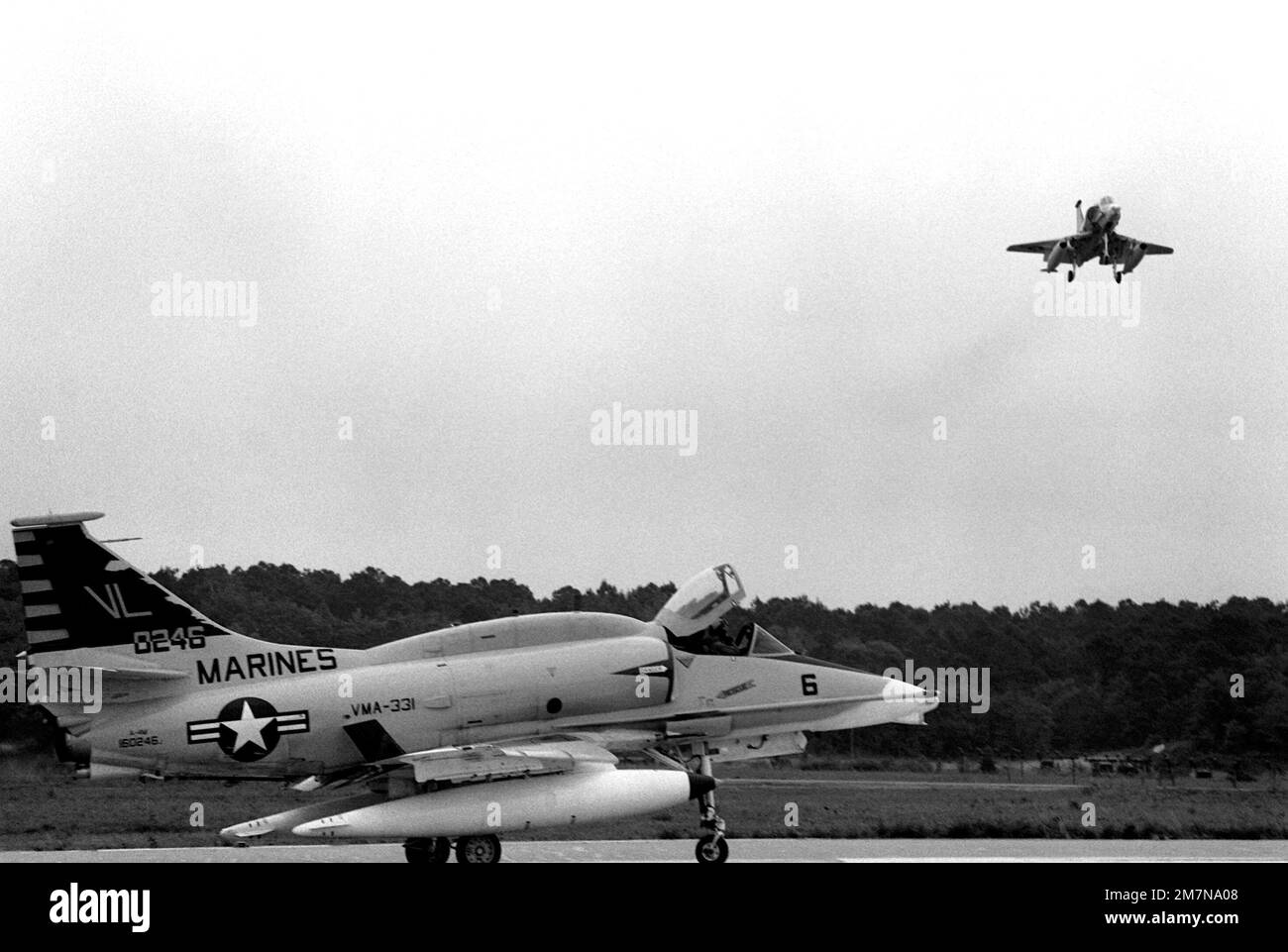 A Marine A-4M Skyhawk aircraft waits to take-off as another A-4M ...