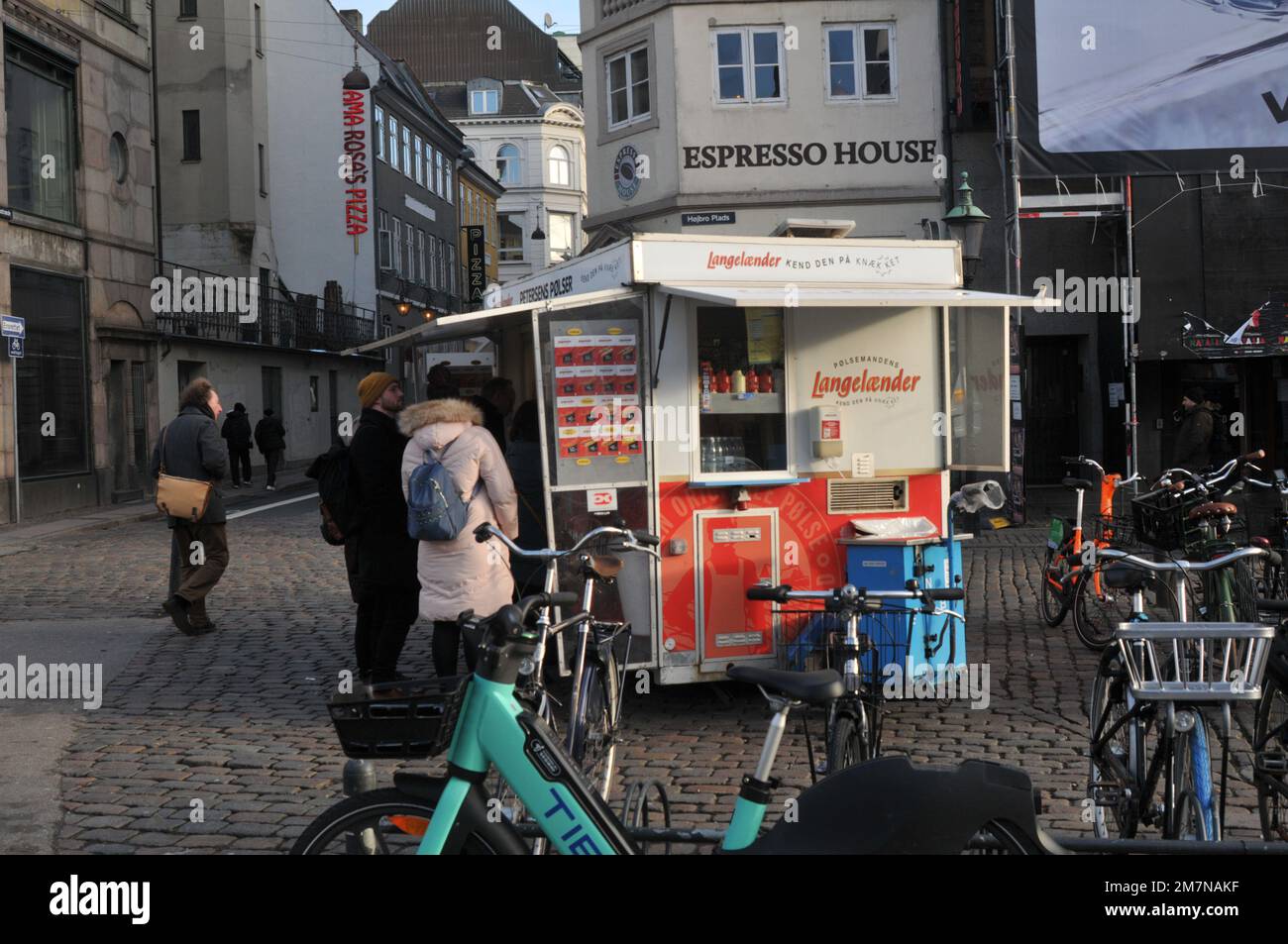 Copenhagen/Denmark/10 January 2023/ Danish fast food hot dog van in ...