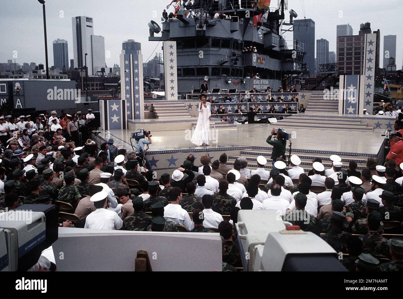 During the Bob Hope show aboard the amphibious assault ship USS IWO ...
