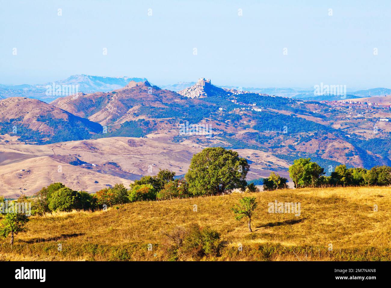 the countryside near Cesaro with a view of the hill village of Troina ...