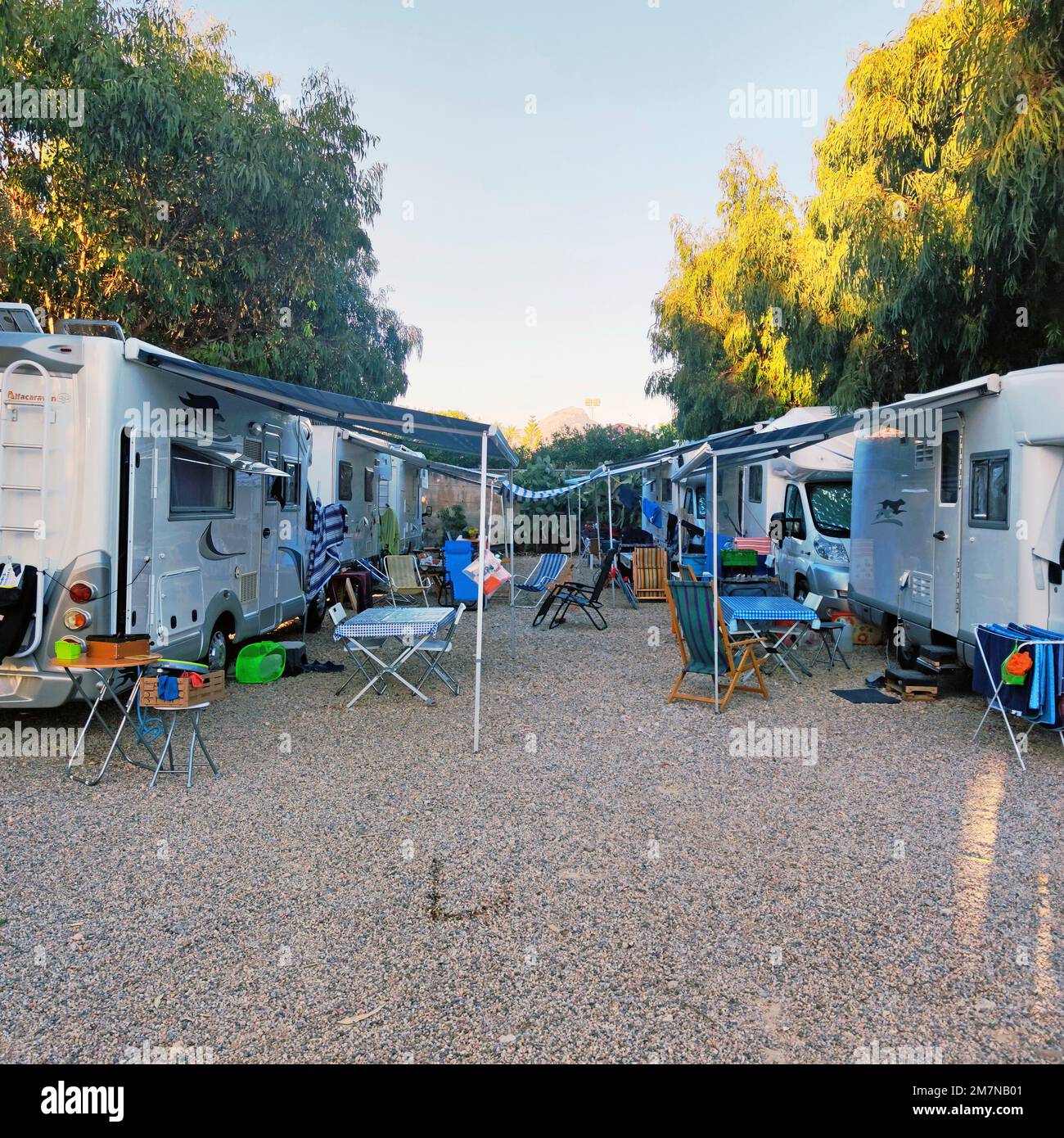Motorhomes arranged to group on a campsite in sicily hi-res stock ...