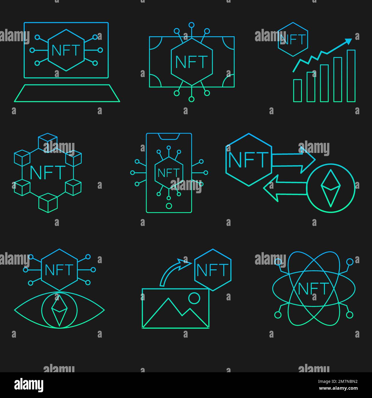 NFT technology line icon set. Crypto Icon or Logo Symbol vector ...
