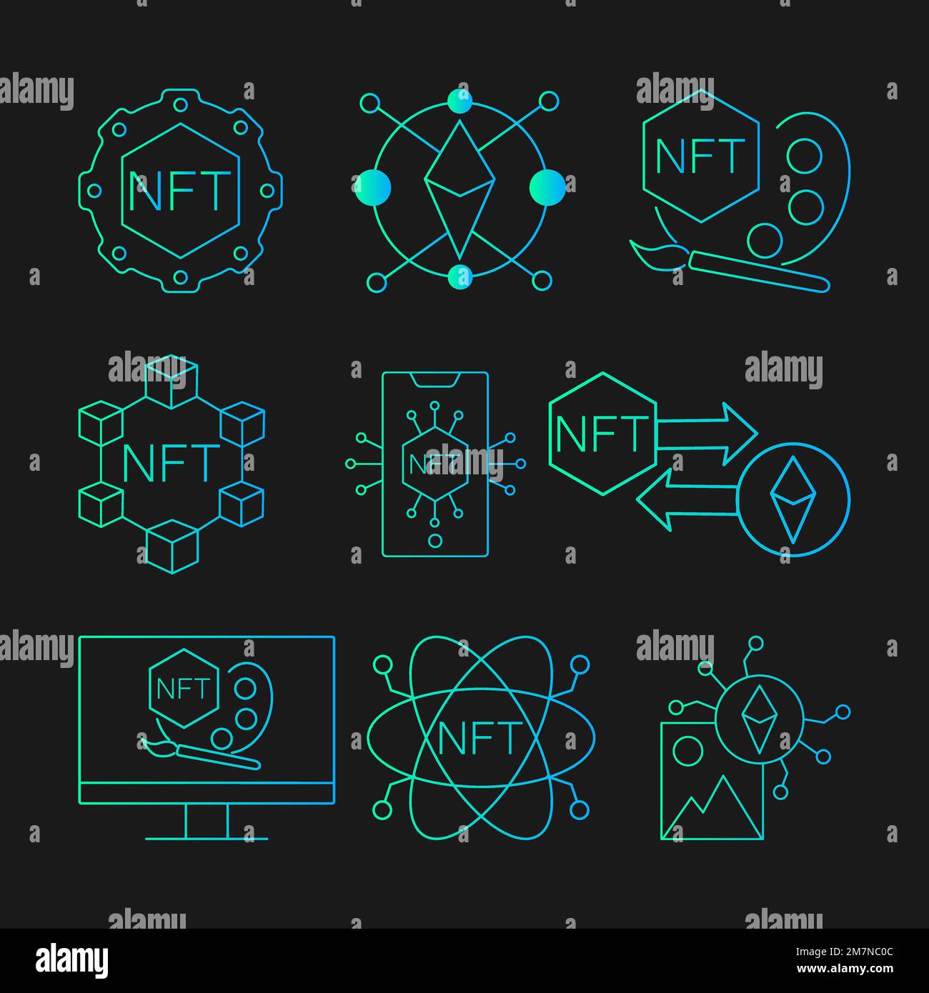NFT technology line icon set. Crypto Icon or Logo Symbol vector ...