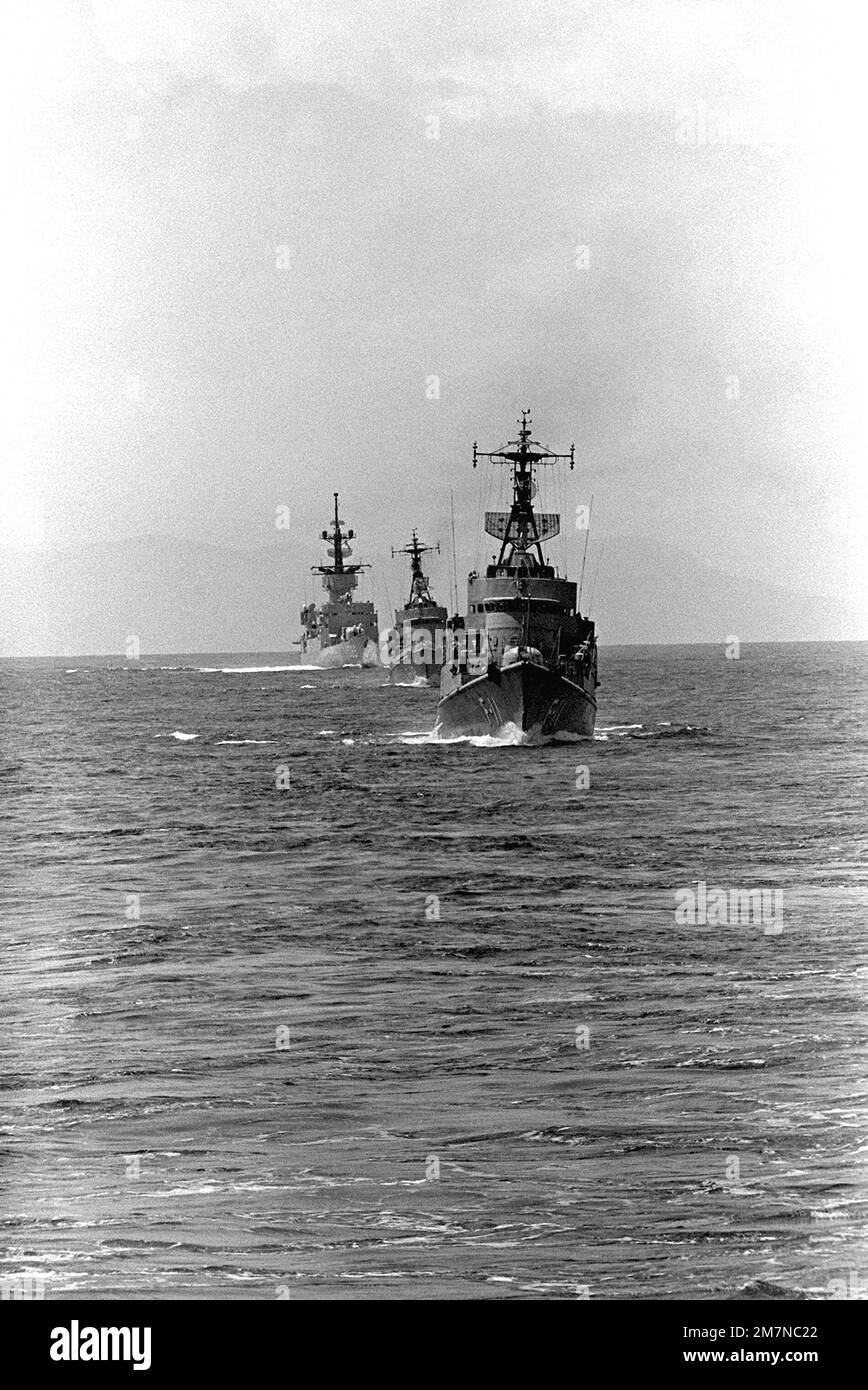 A distant bow view of the Venezuelan frigates ALMIRANTE CLEMENTE (F-11 ...