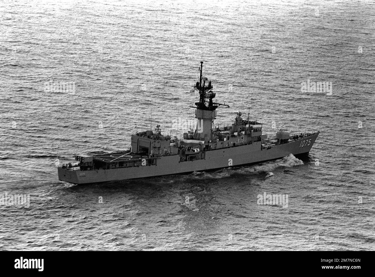 A starboard beam view of the frigate USS TRIPPE (FF-1075) during ...