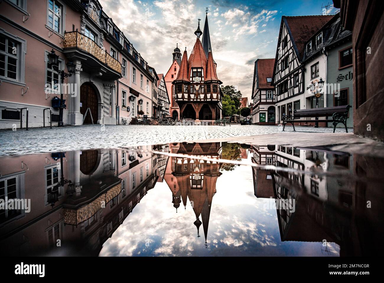 Historic town hall with market place, half-timbered house with ...