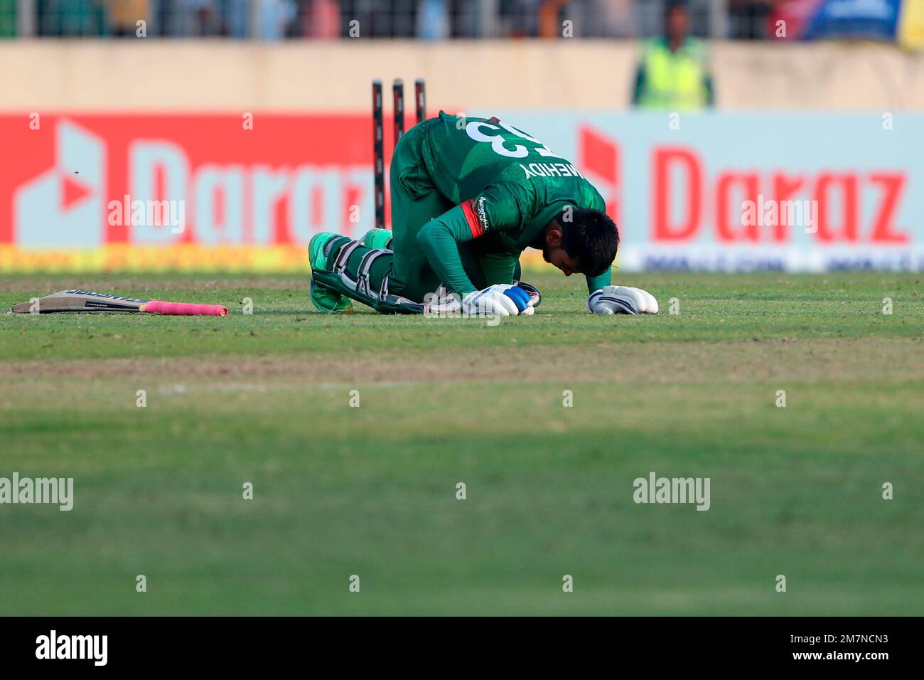 Bangladesh's Mehidy Hasan Miraz, celebrates his hundred runs during the ...