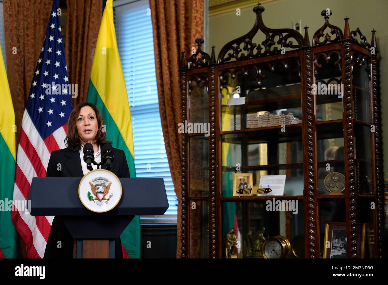 Vice President Harris speaks during a meeting with Lithuanian Prime ...