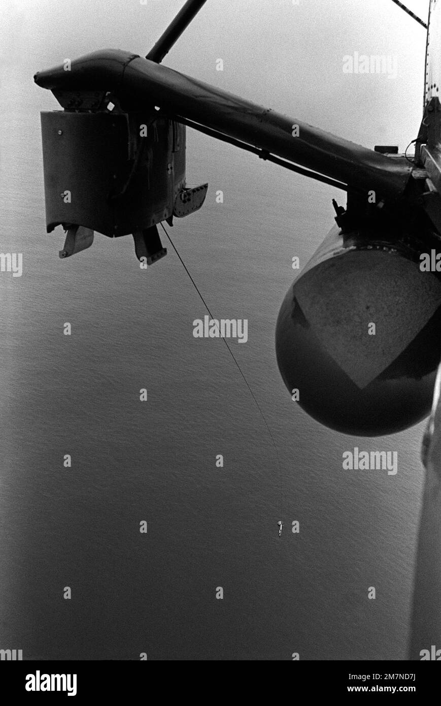 A Mark 46 anti-submarine warfare torpedo mounted on an SH-2F Seasprite ...