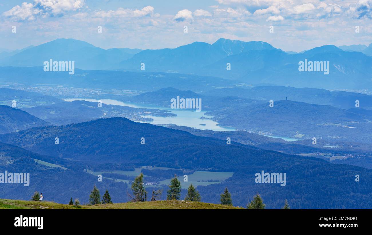 A beautiful landscape over Lake Worthersee surrounded by the Gerlitzen ...