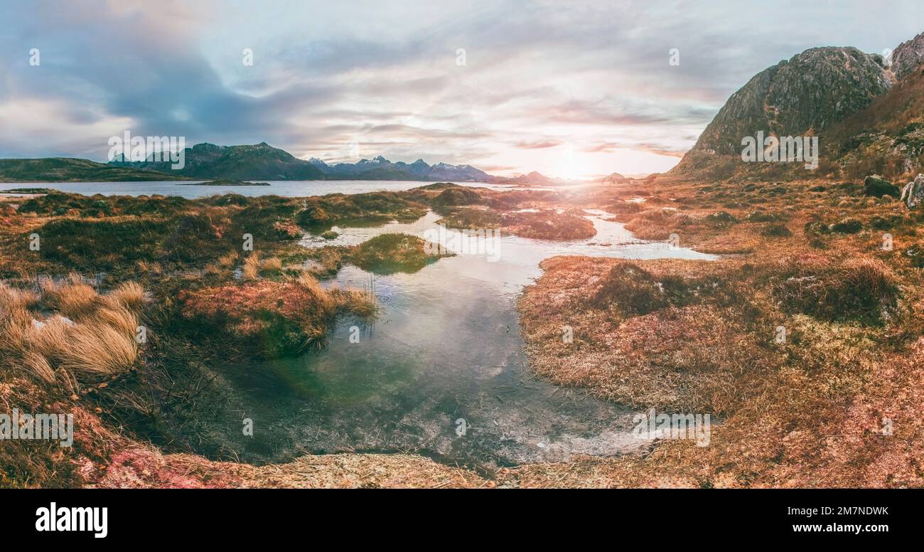 Typical fjord landscape in autumn in vesteralen hi-res stock ...