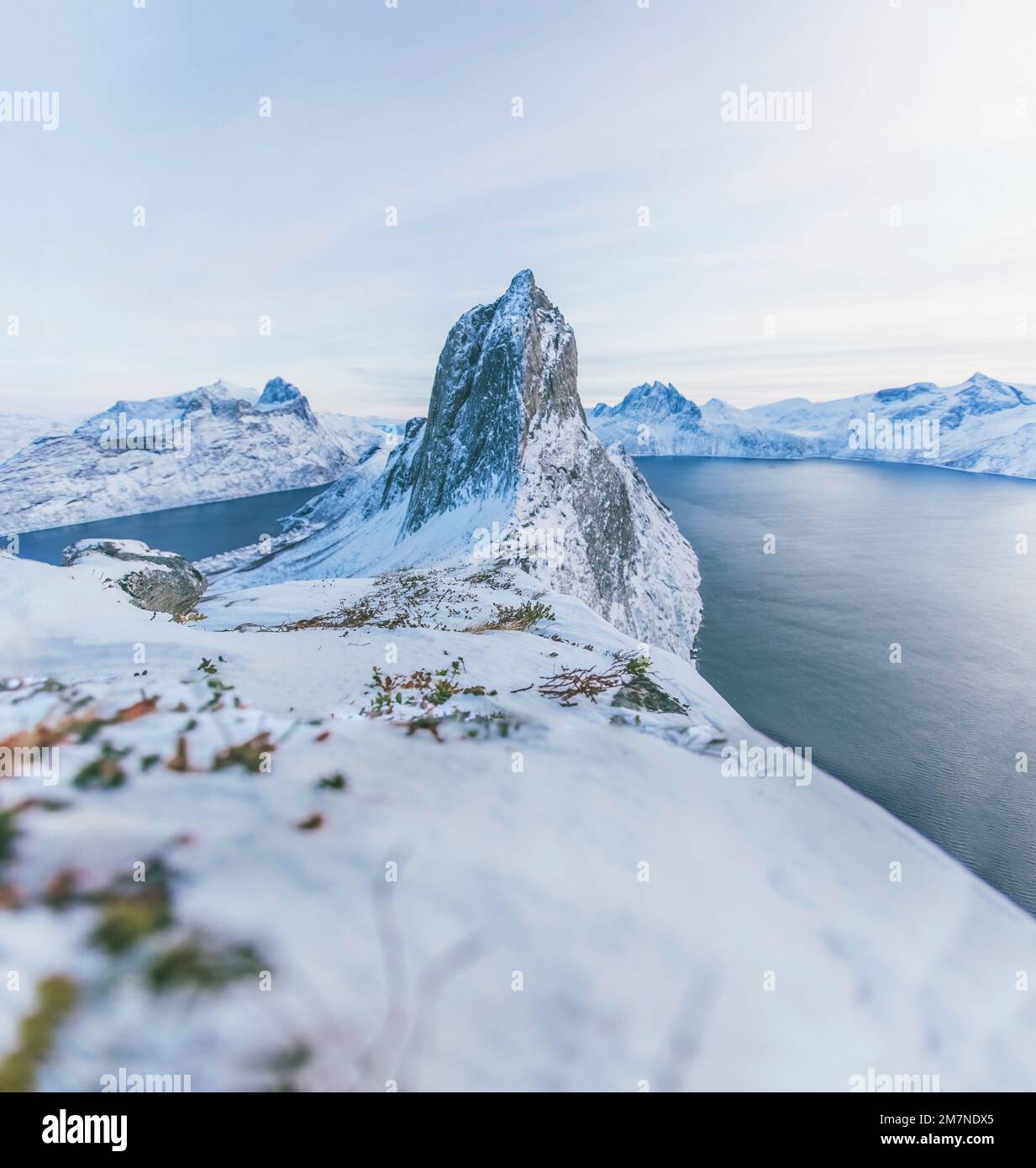 Segla mountain in winter, panorama picture, Oyfjord, Mefjord, Senja ...