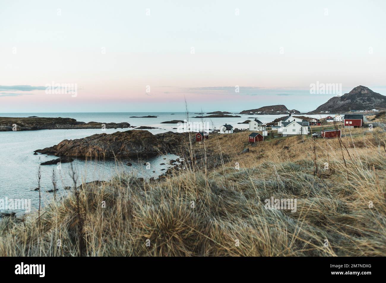 Remote fishing village with typical Nordic huts and houses during ...
