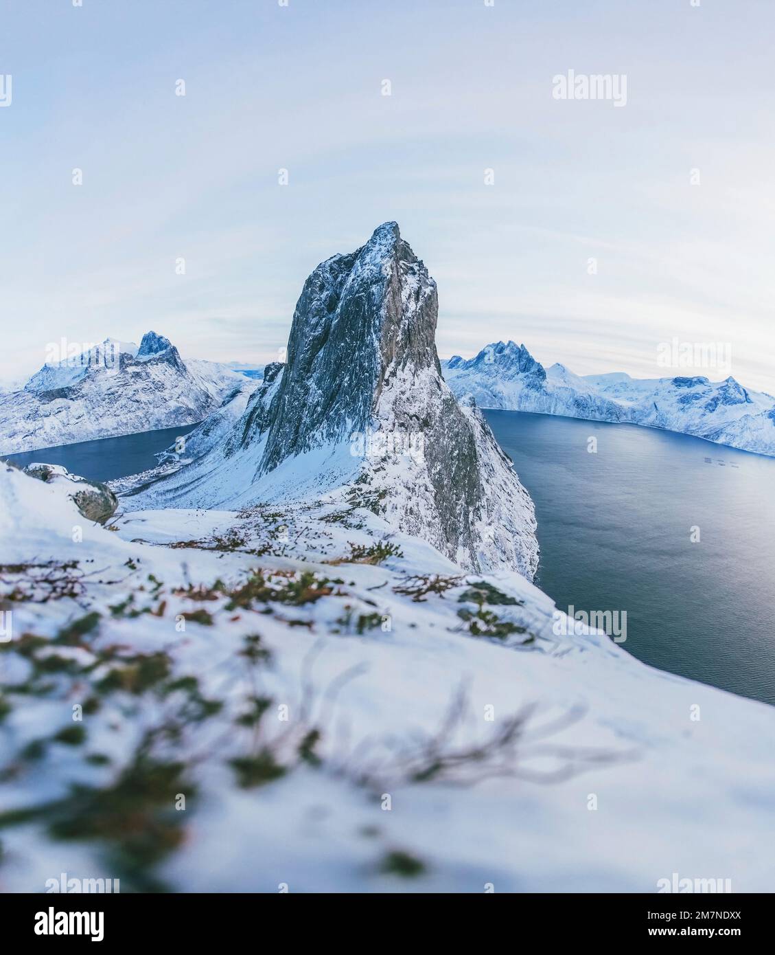 Segla mountain in winter, panorama picture, Oyfjord, Mefjord, Senja ...