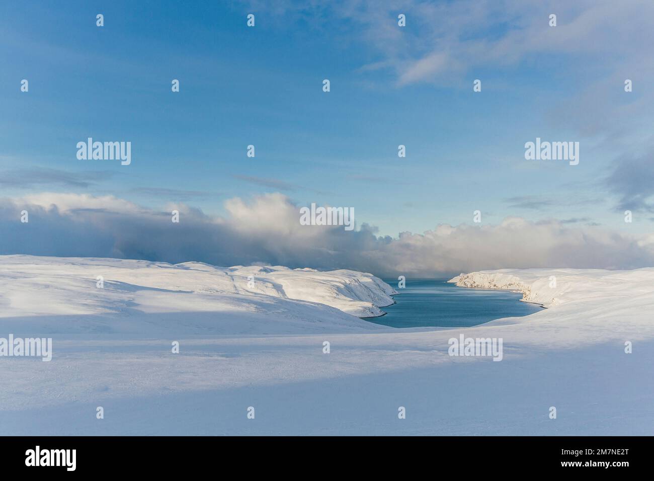 Snowy winter landscape on Magerøya in Norway, panoramic picture of ...