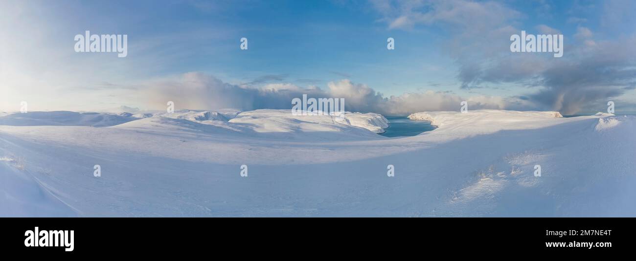 Snowy winter landscape on Magerøya in Norway, panoramic picture of ...
