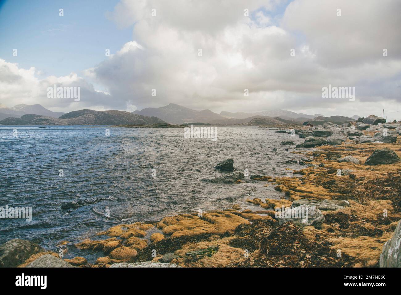 Panoramic image of typical fjord landscape with small islands in Norway ...