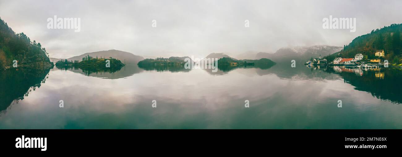 Panoramic image of fjord with group of islands hi-res stock photography ...