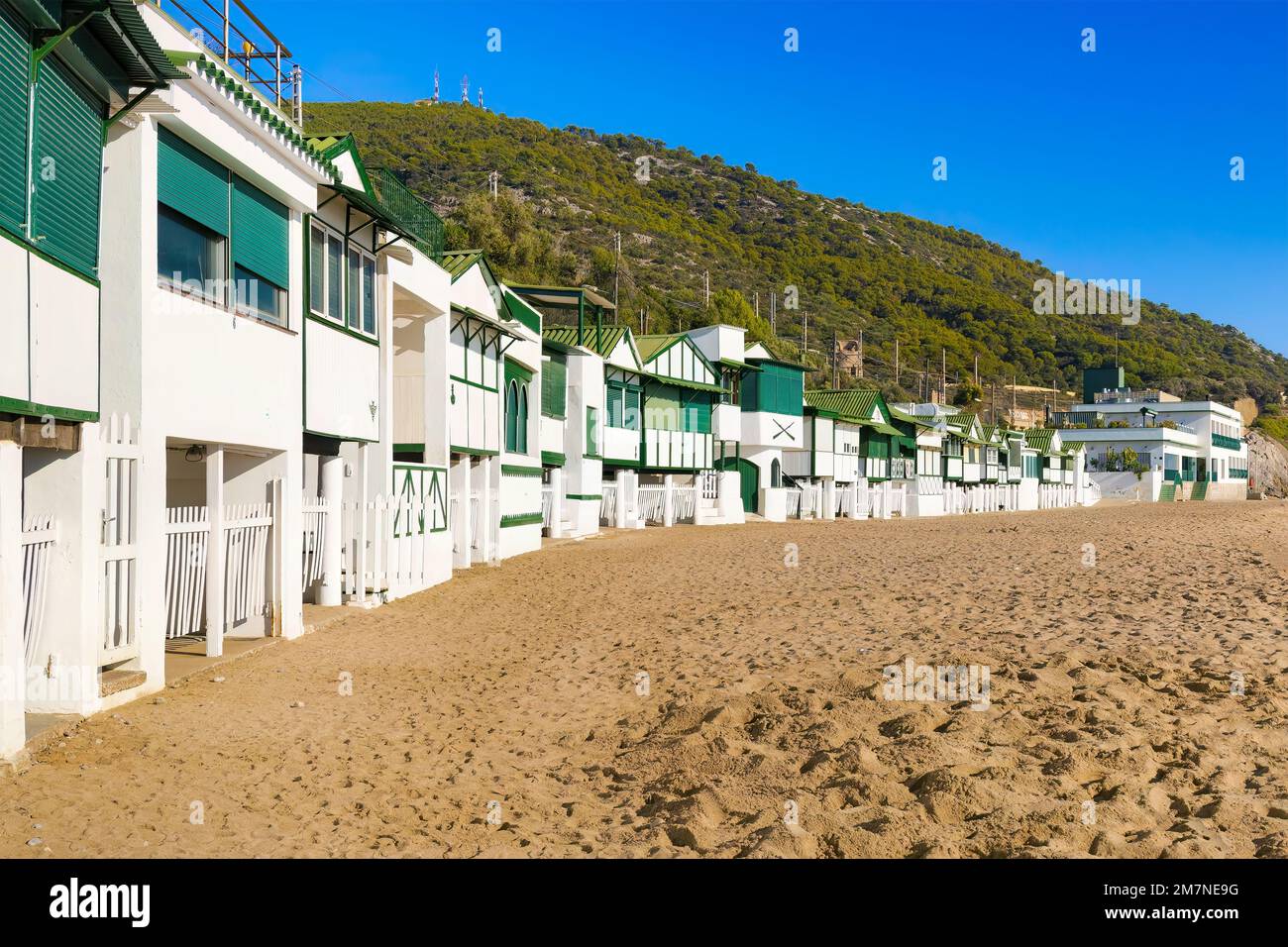 Perspective views of the old fishermen's huts on the beach of Garraf ...