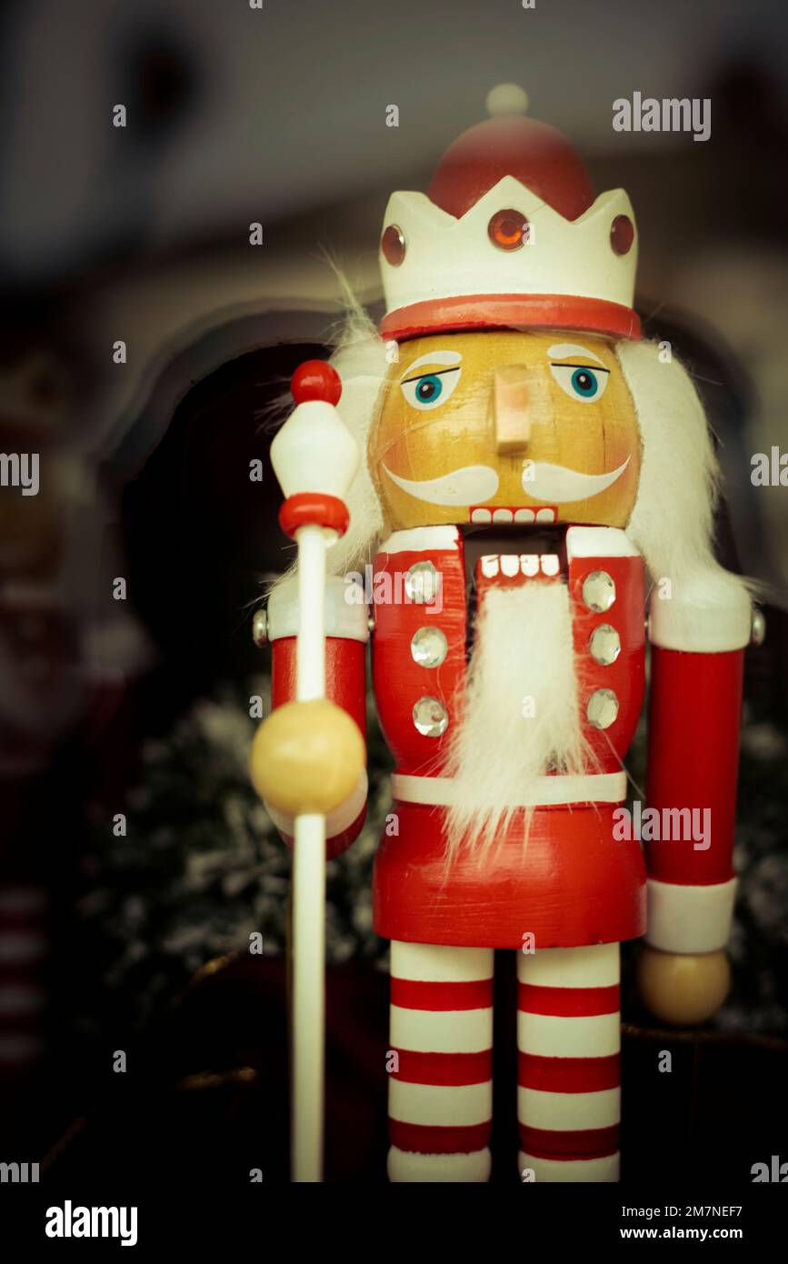 Red and white nutcracker figure in a shop window in Germany Stock Photo ...