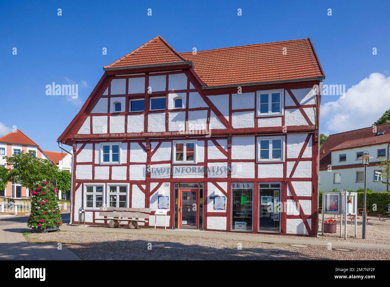 Tourist information, half-timbered house, Bergen, Rügen, Mecklenburg ...