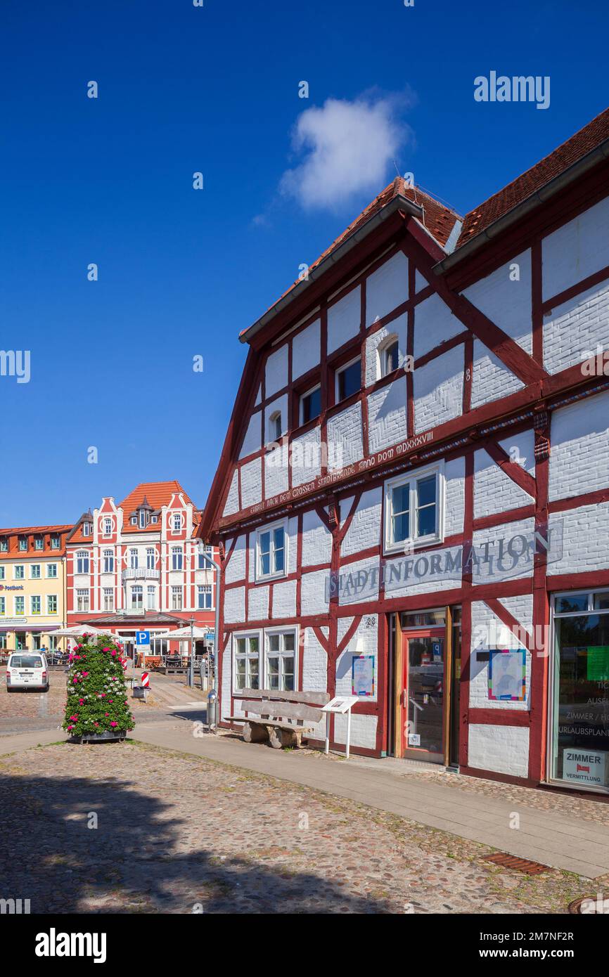 Tourist information, half-timbered house, Bergen, Rügen, Mecklenburg ...
