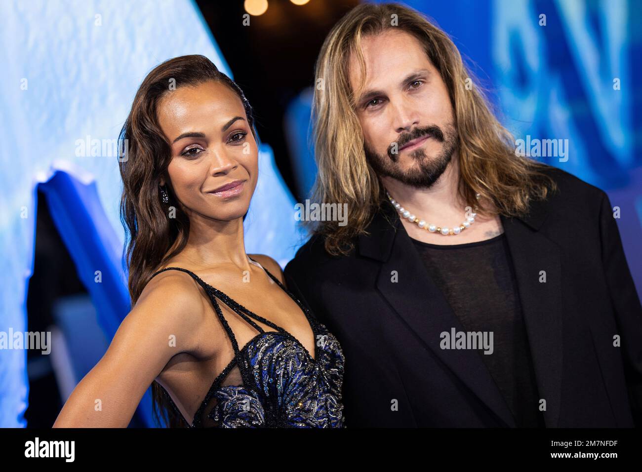 Marco Perego Saldana and Zoe Saldan pose for photographers upon arrival ...