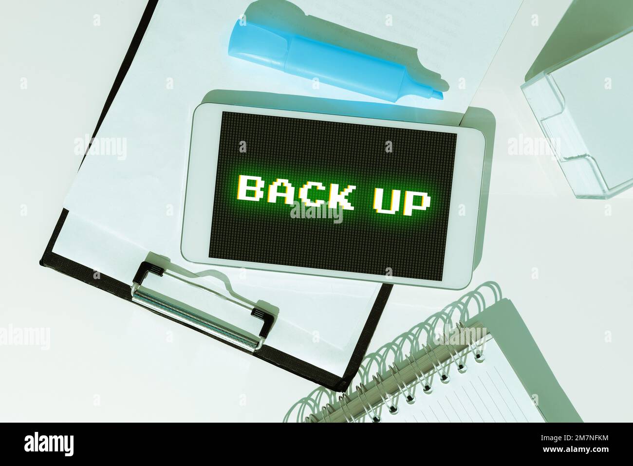 Hand writing sign Back Up. Business showcase saving important data into ...