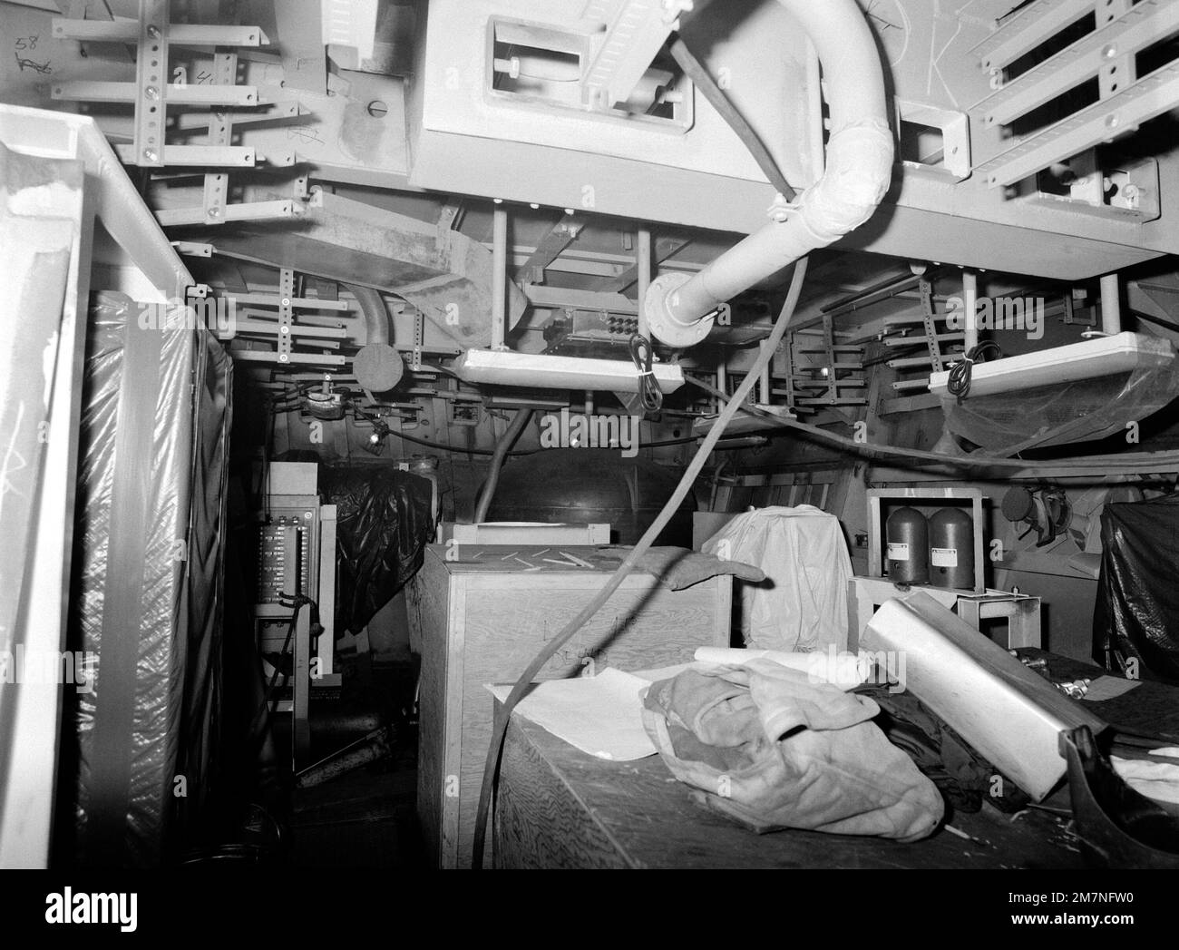 An interior view of auxiliary machine room No. 3 on the guided missile ...