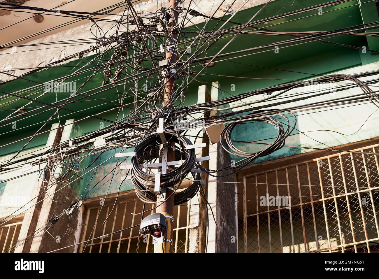 maze of overhead power and phone cables Stock Photo - Alamy