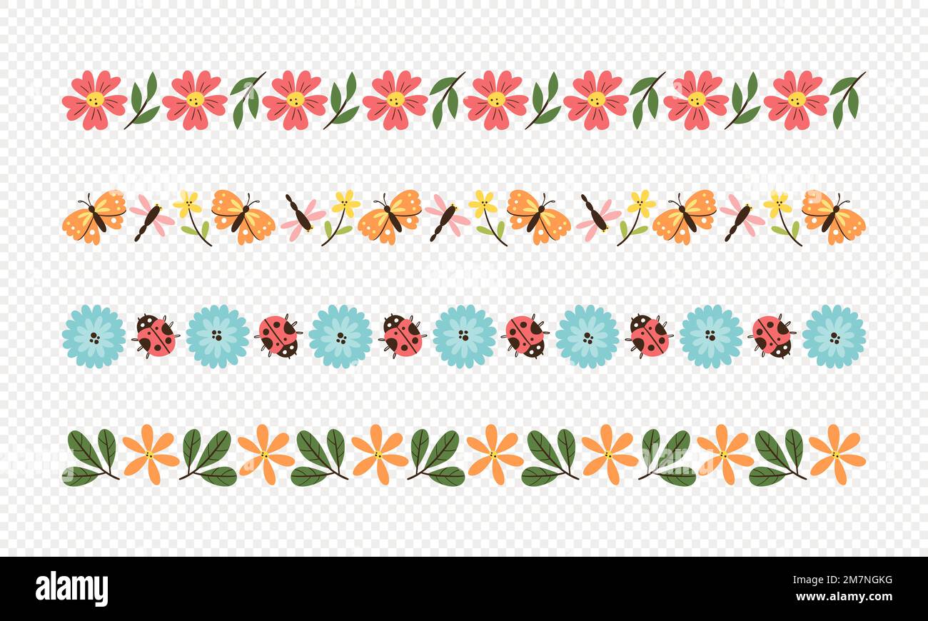 Spring decorative border collection. Seamless borders with floral ...