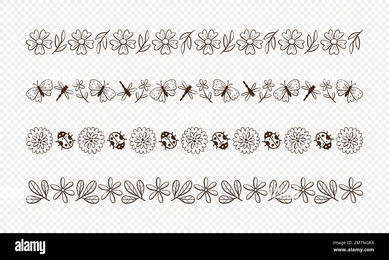 Spring floral decorative border collection. Seamless borders with ...