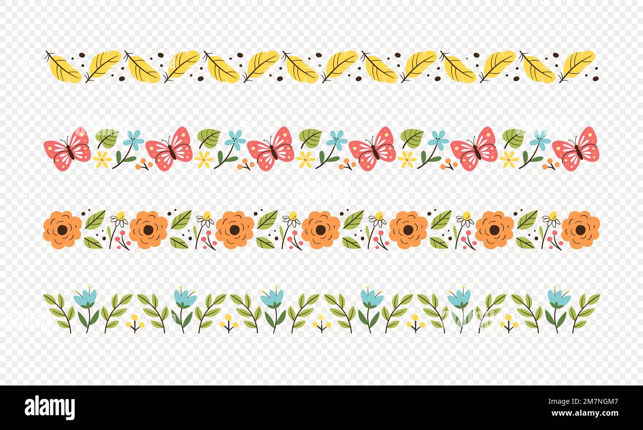 Spring decorative border collection. Seamless borders with floral ...