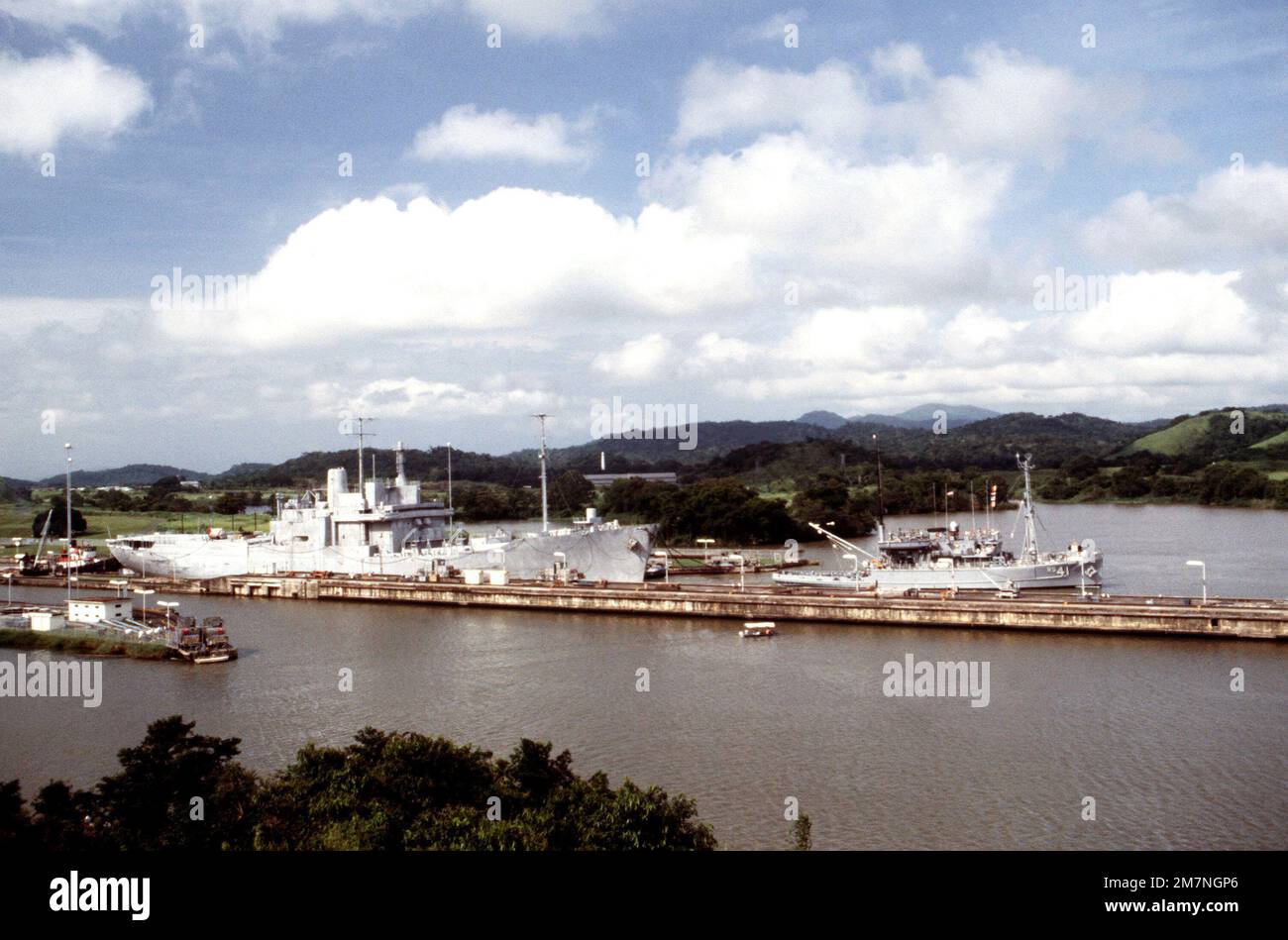 A starboard side view of the missile range instrumentation ship USNS ...