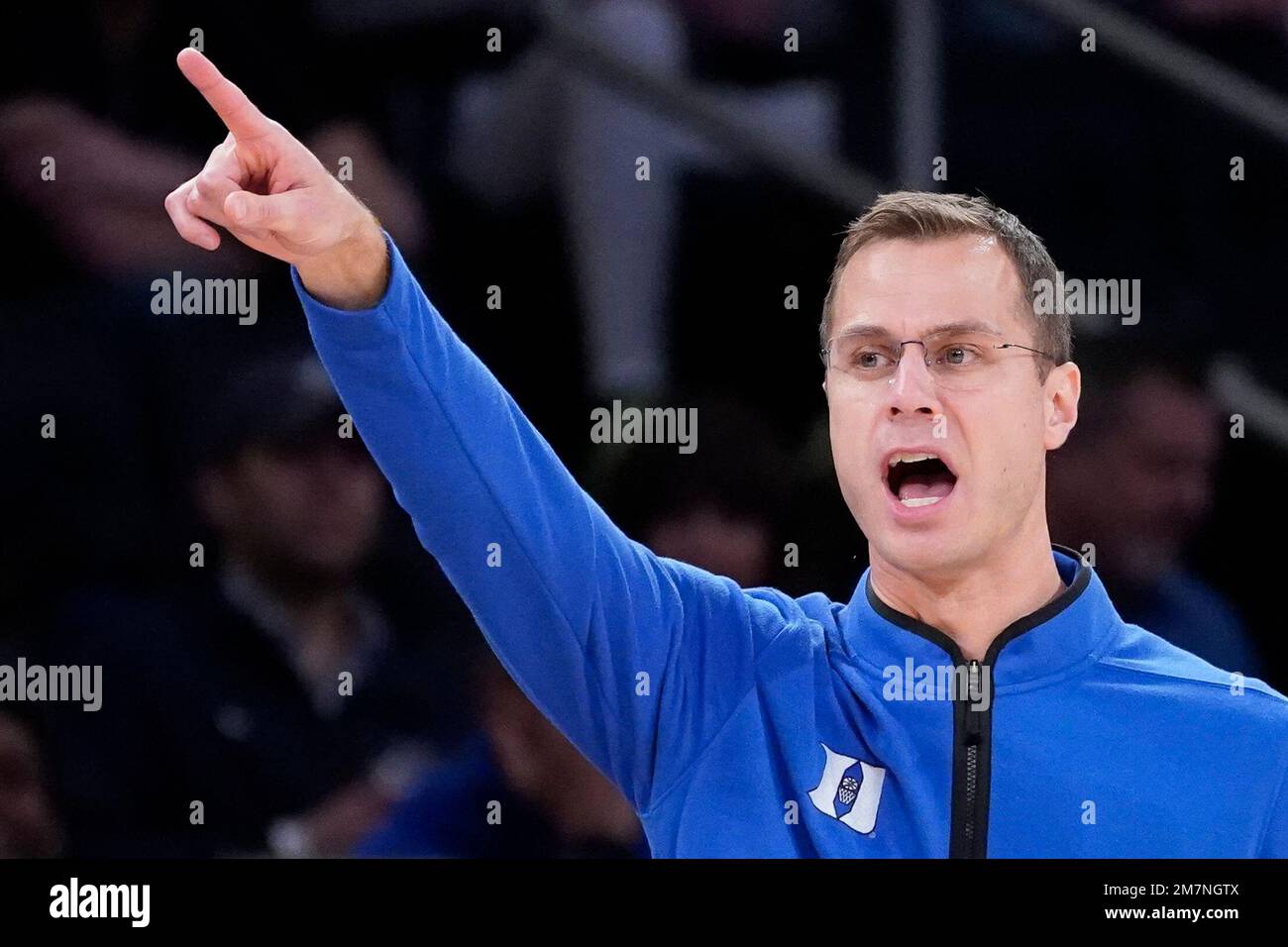 Duke head coach Jon Scheyer works the bench during the second half of ...