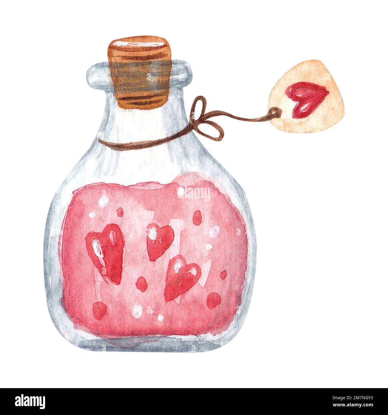 Hand drawn watercolor bottle with love poison. Symbol of romance, love ...