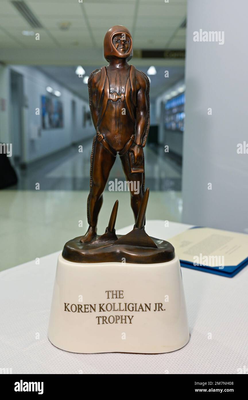 The 2020 Koren Kolligian Jr. Trophy is displayed before a ceremony at ...