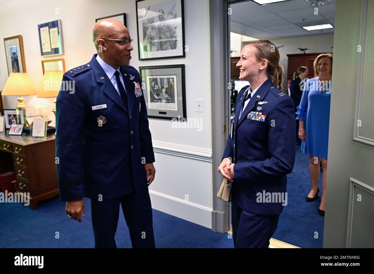 Capt. Taylor Bye speaks with Air Force Chief of Staff Gen. CQ Brown, Jr ...
