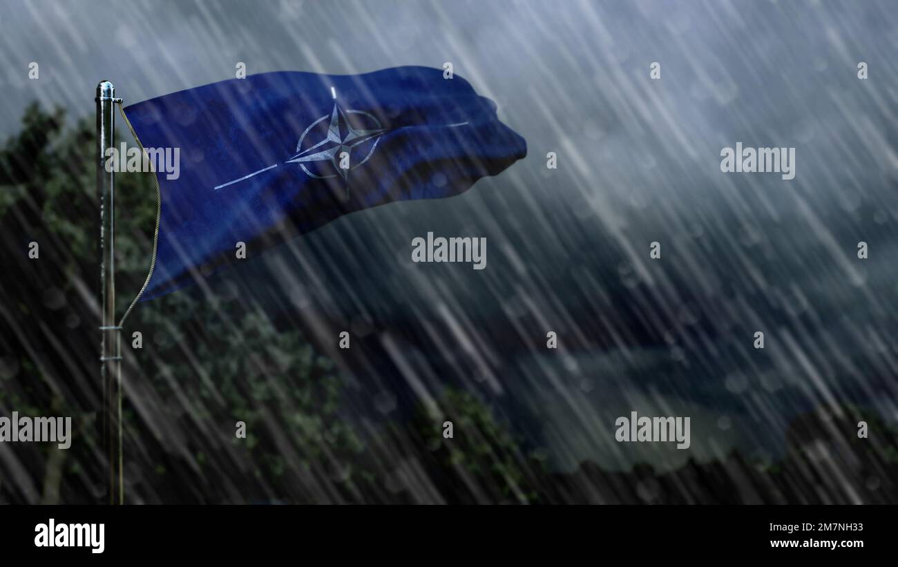 flag of with rain and dark clouds, terrible weather symbol - nature 3D ...