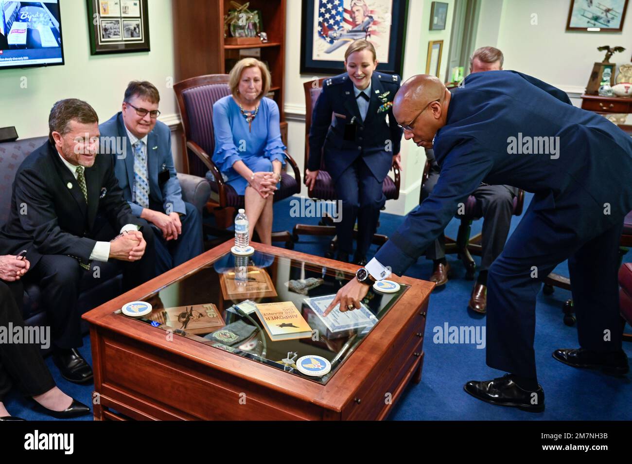 Air Force Chief of Staff Gen. CQ Brown, Jr. points out the ejection ...