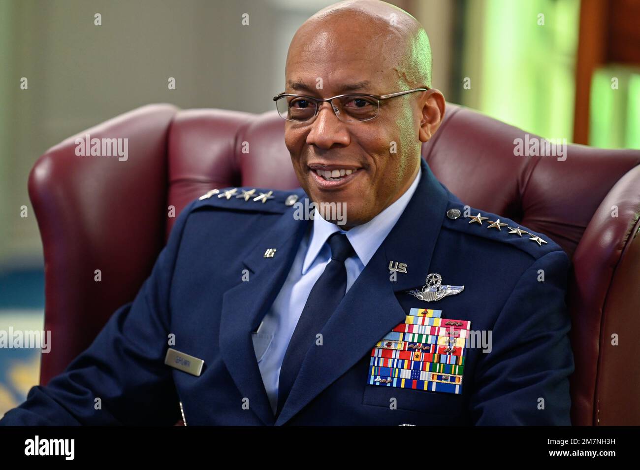 Air Force Chief of Staff Gen. CQ Brown, Jr. speaks with Capt. Taylor ...