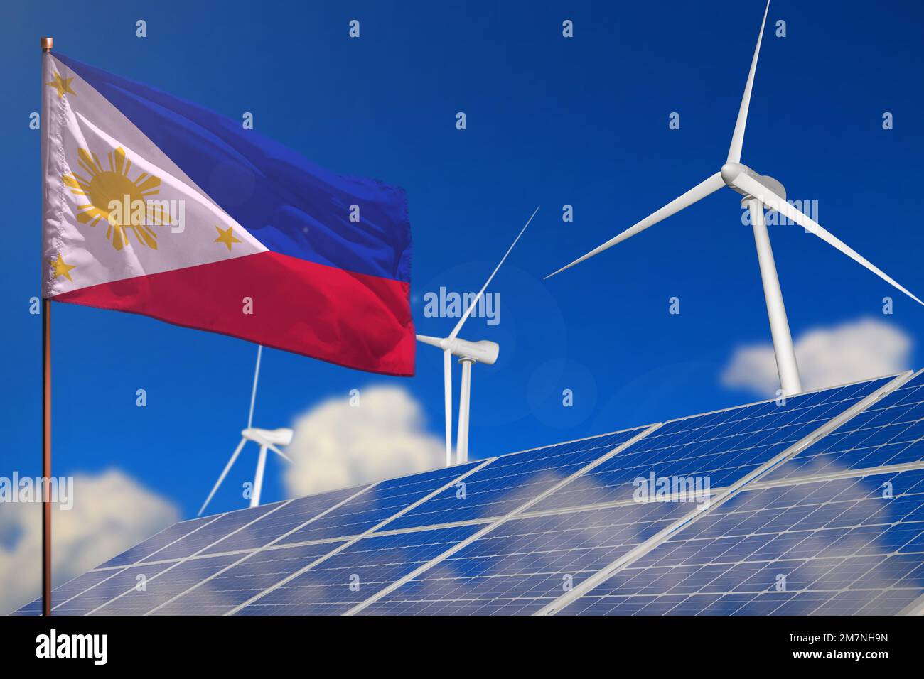 Philippines renewable energy, wind and solar energy concept with wind ...