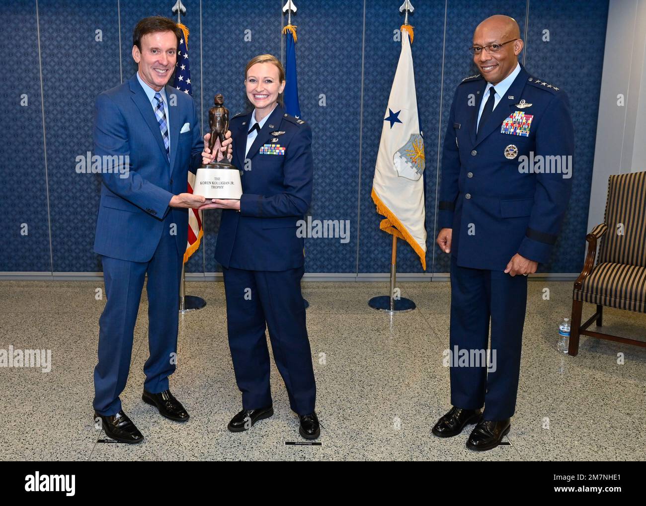 Capt. Taylor Bye poses with Kory Kolligian II and Air Force Chief of ...