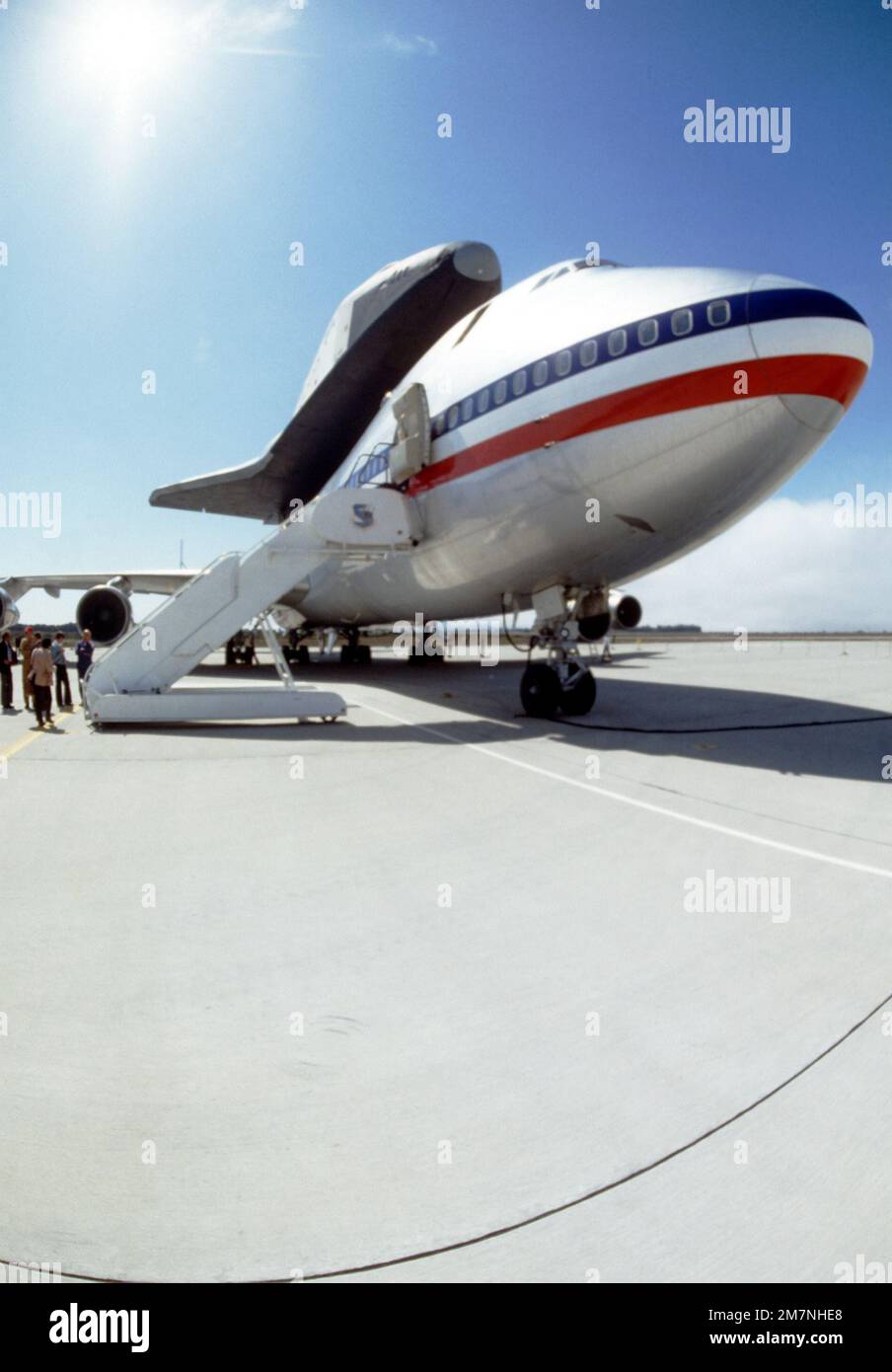 A ground view of the space shuttle, Columbia, as it sits atop the ...