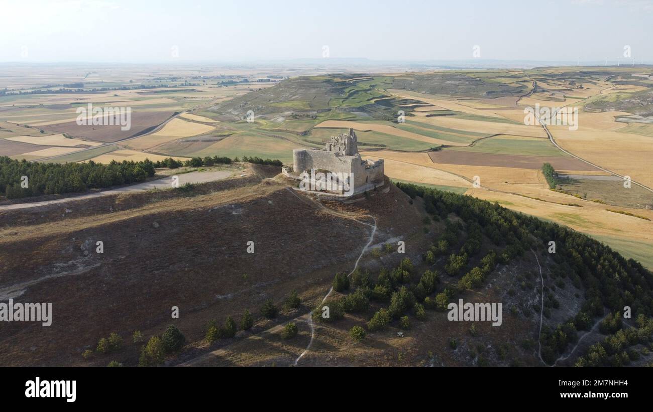 An aerial view of the Castle of Castrojeriz on a hill Stock Photo - Alamy