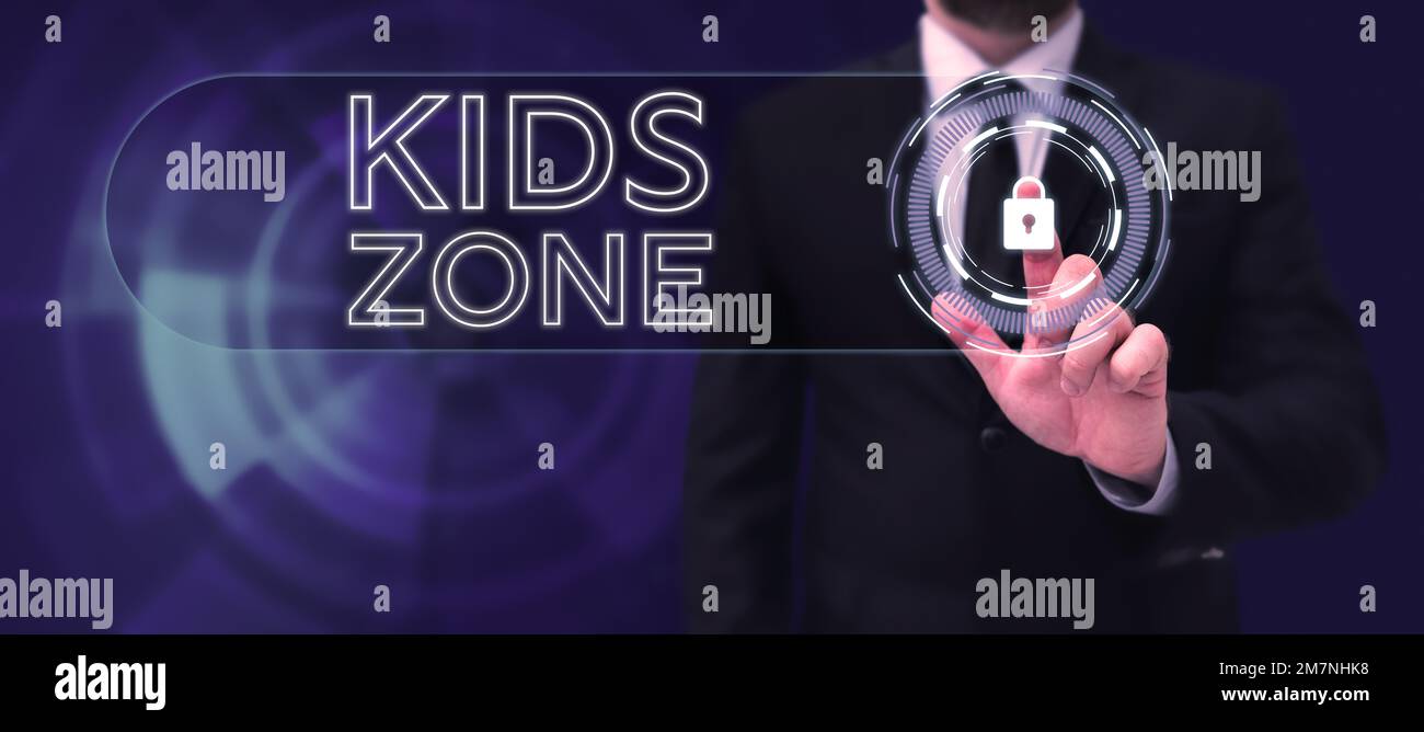 Sign displaying Kids Zone. Concept meaning An area or a region designed ...