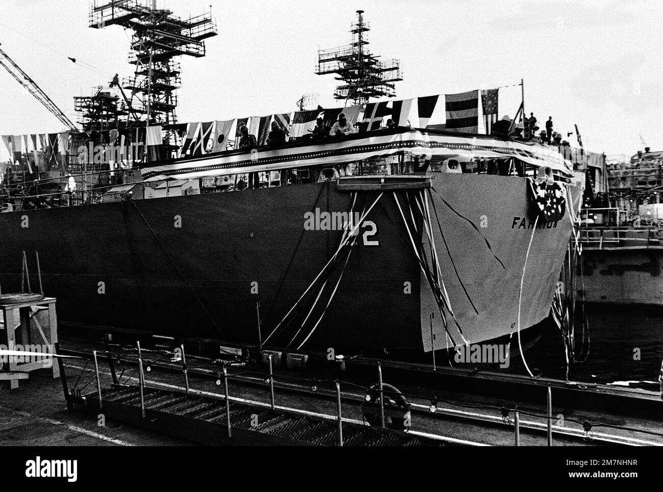 A view of the port stern section of the guided missile frigate FAHRION ...