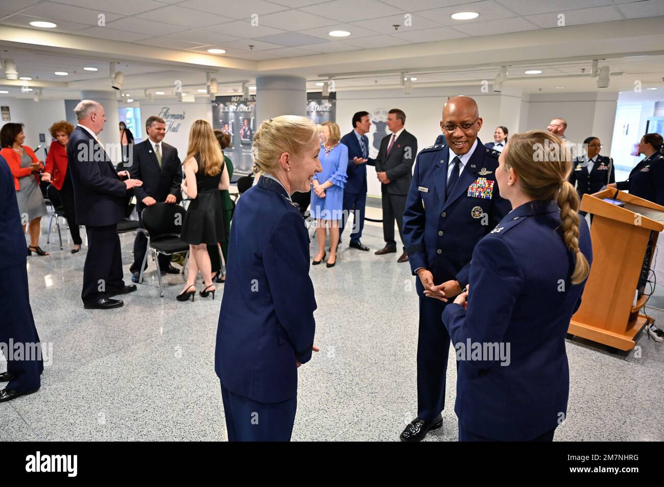 Capt. Taylor Bye, right, speaks with Air Force Chief of Staff Gen. CQ ...